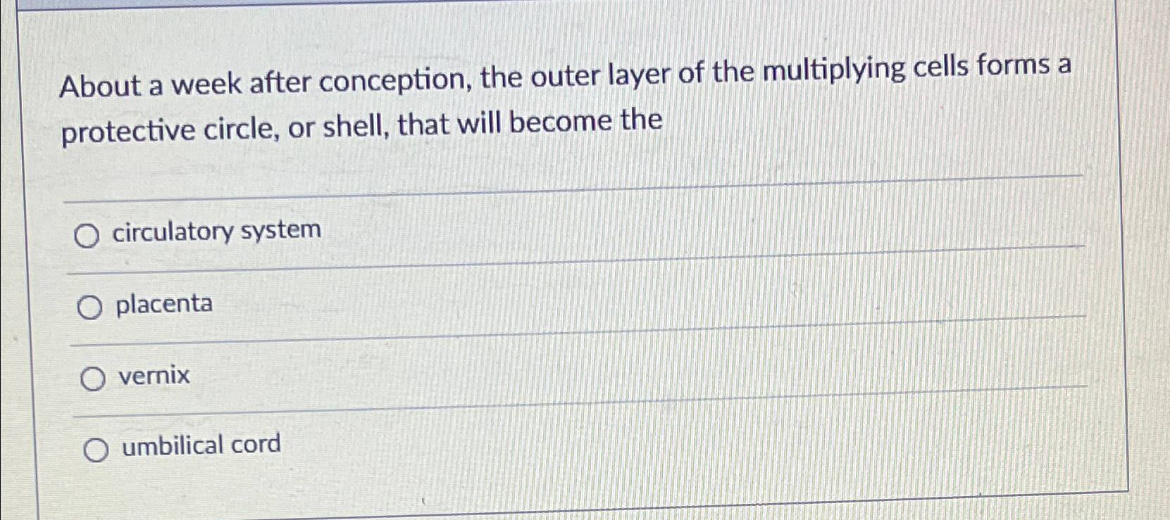 Solved About a week after conception, the outer layer of the | Chegg.com