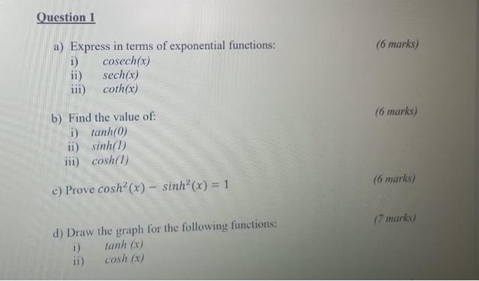 Solved a) Express in terms of exponential functions: (6 | Chegg.com