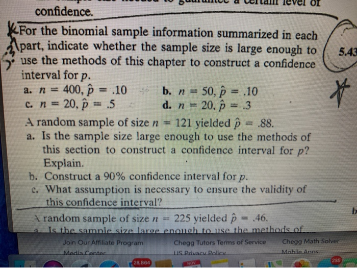 Solved confidence. For the binomial sample information | Chegg.com