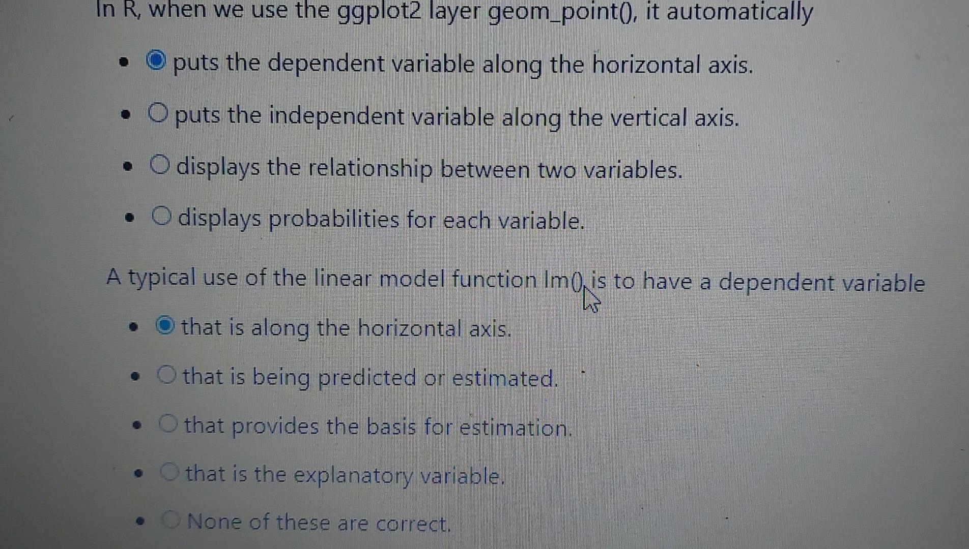 Solved In R, when we use the ggplot2 layer geom_point(), it | Chegg.com