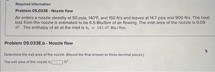 Solved Required information Problem 05.033E - Nozzle flow | Chegg.com