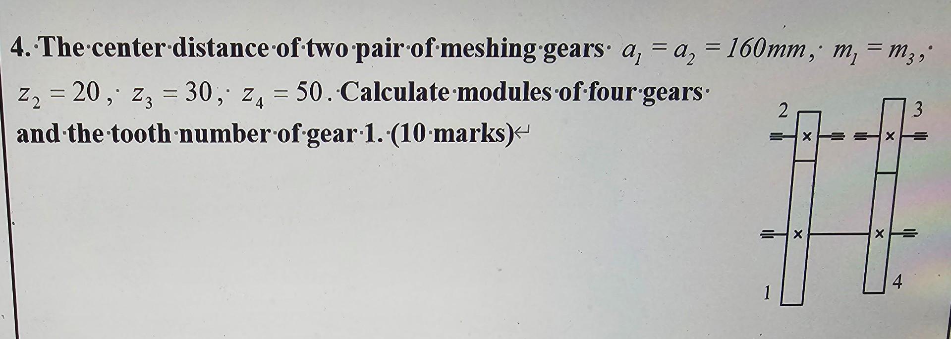 Solved 4. The center distance of two pair of meshing.gears: | Chegg.com