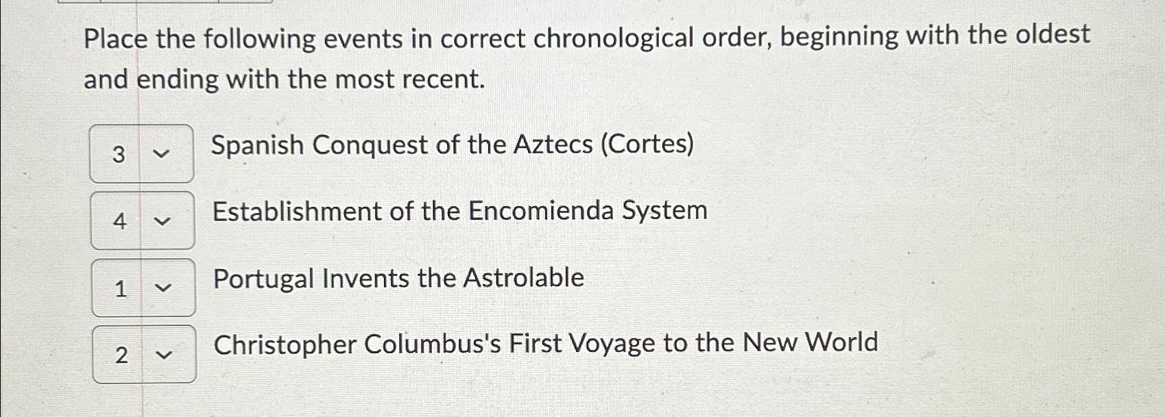 Solved Place the following events in correct chronological | Chegg.com