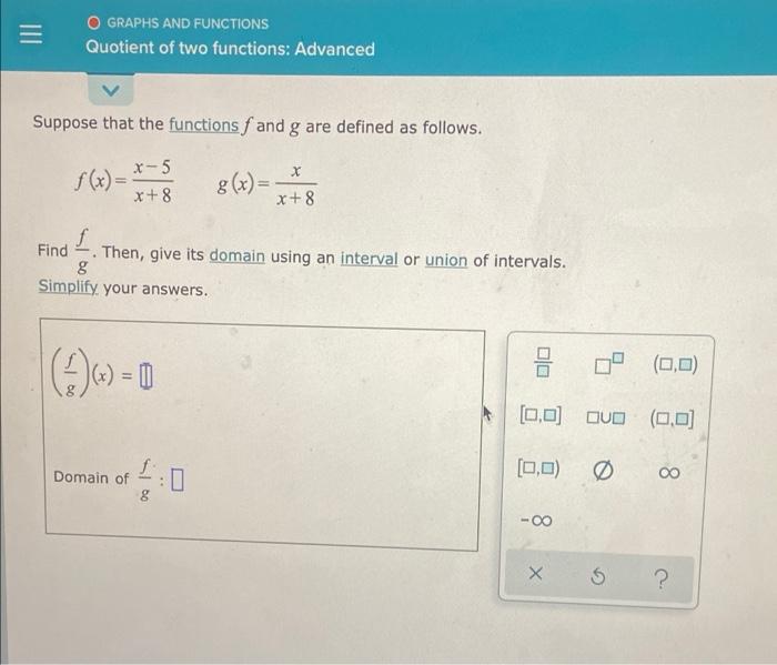 Solved = GRAPHS AND FUNCTIONS Quotient of two functions: | Chegg.com