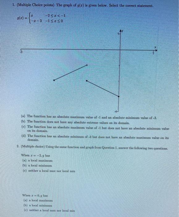 Solved 1. (Multiple Choice points) The graph of g() is given | Chegg.com