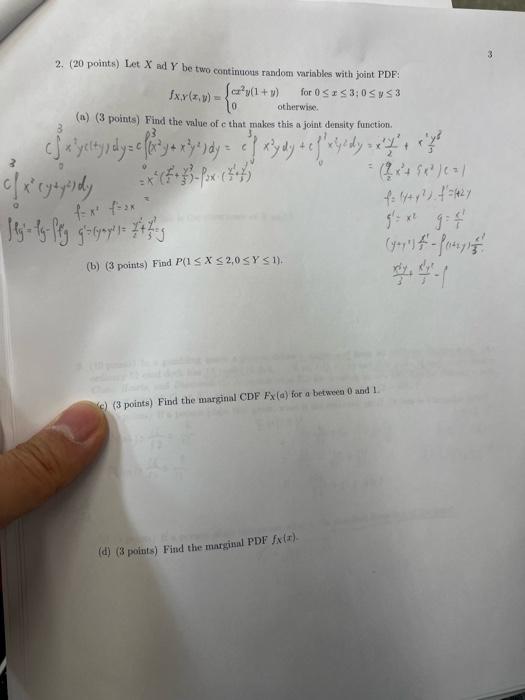 Solved 2. (20 points) Let X ad Y be two continuous random | Chegg.com