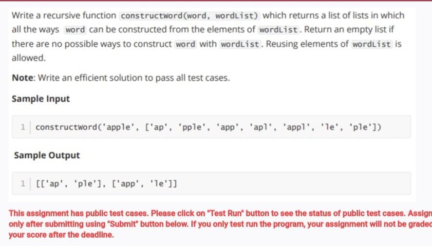 Solved Write a recursive function constructword(word, | Chegg.com