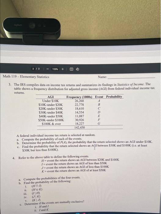 Solved 125% Math 119-Elementary Statistics 3. The IRS | Chegg.com
