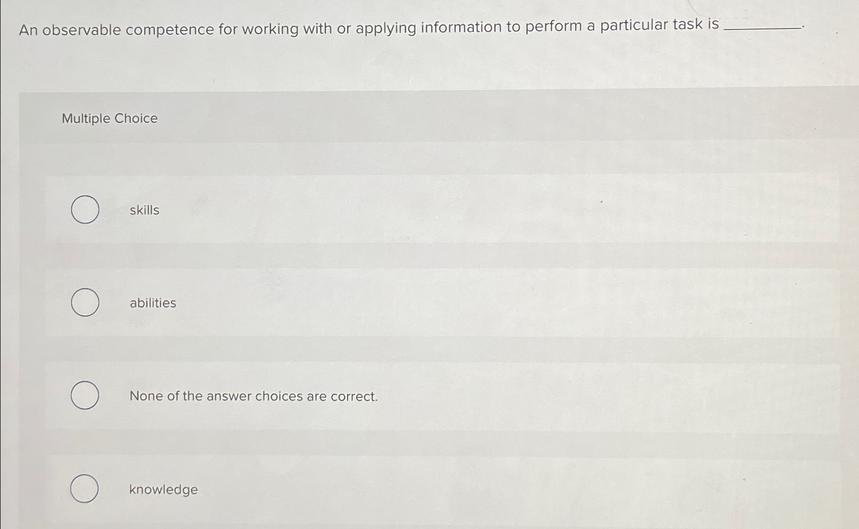 Solved An observable competence for working with or applying | Chegg.com