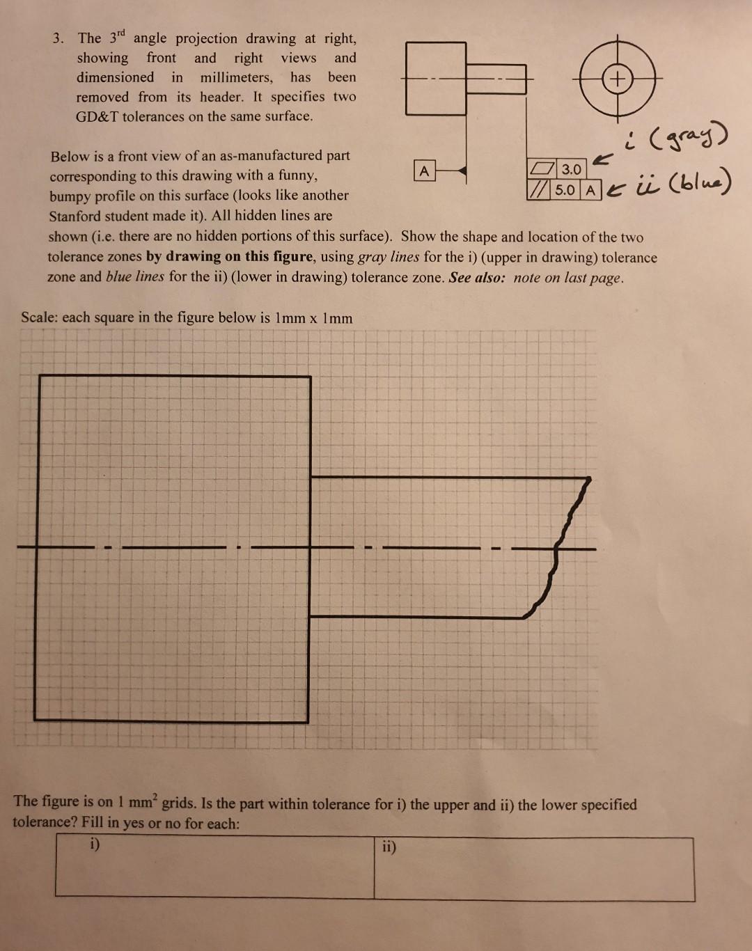 Solved 3. The 3rd angle projection drawing at right, | Chegg.com