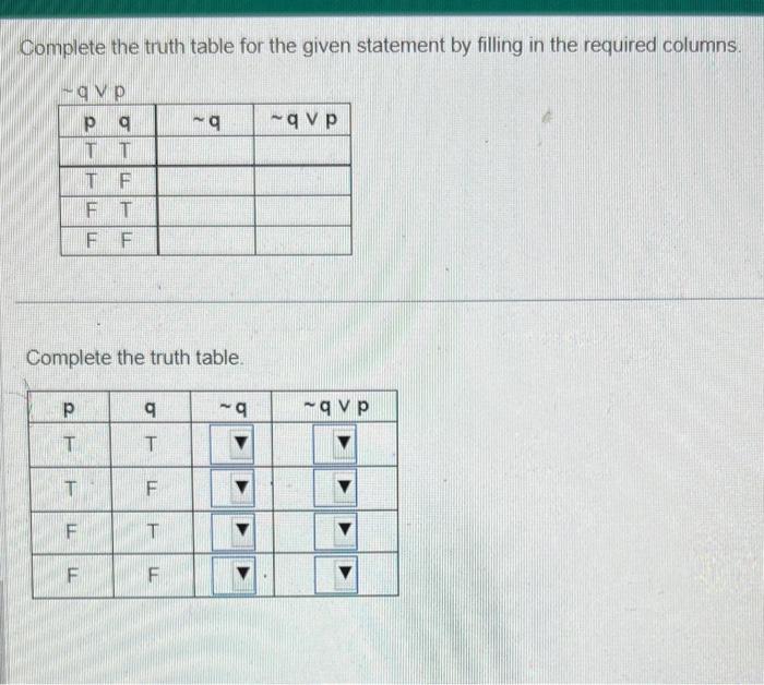 Solved Complete the truth table for the given statement by | Chegg.com