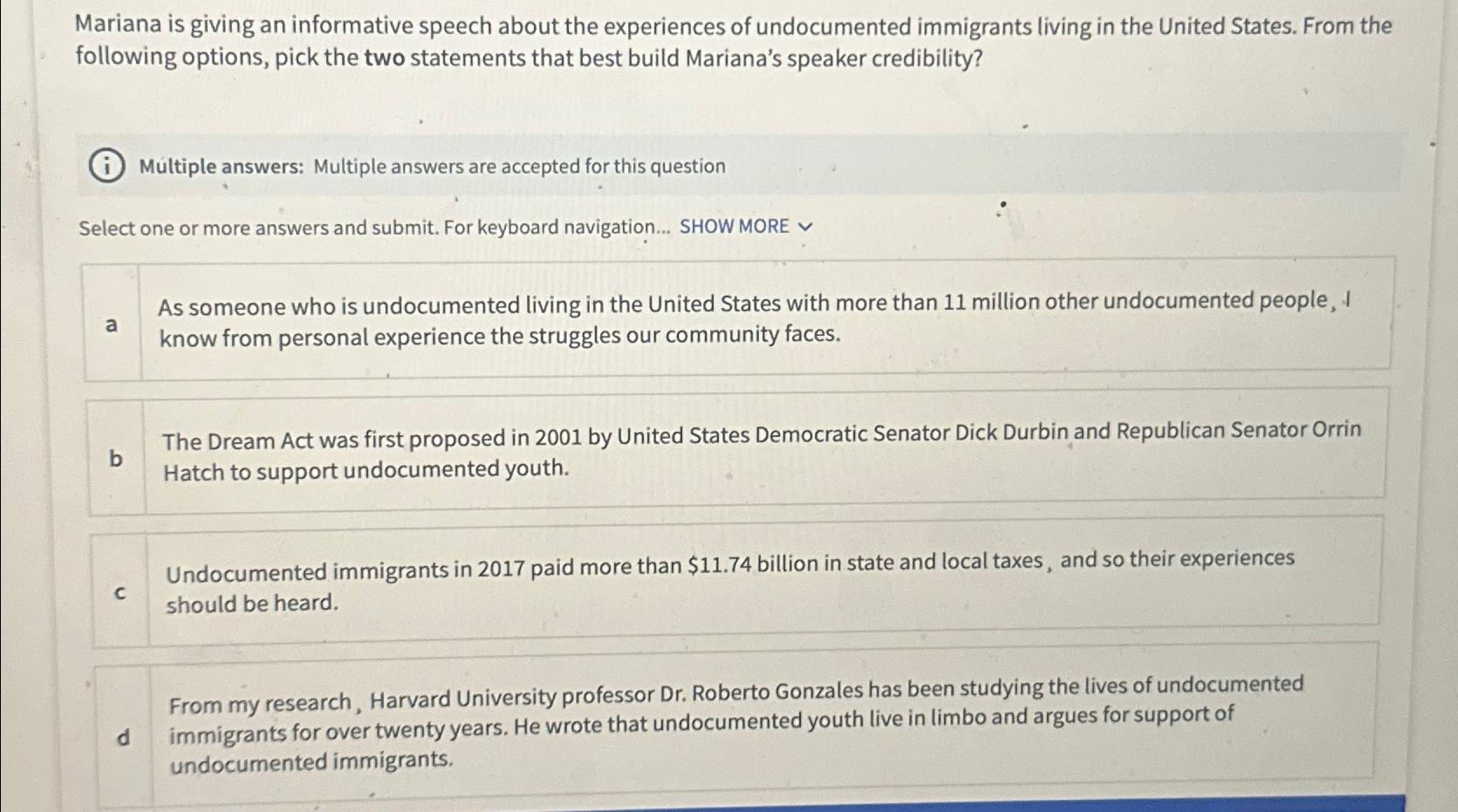Solved Mariana is giving an informative speech about the | Chegg.com