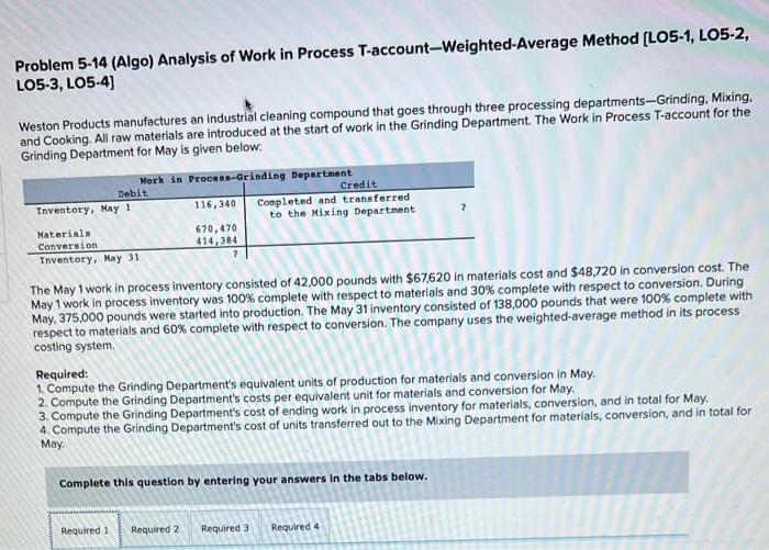 Solved Problem 5-14 (Algo) Analysis of Work in Process | Chegg.com