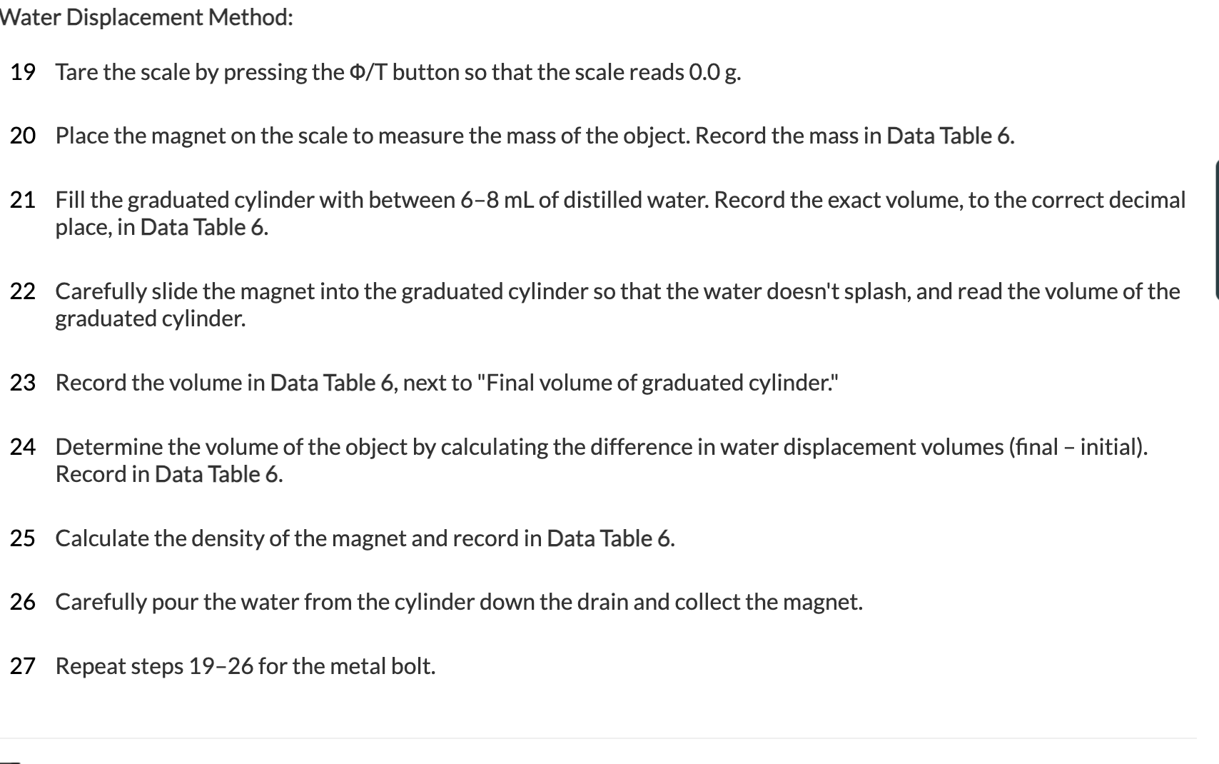 Solved Experiment 2Experiment 2Data Table 6: Water | Chegg.com