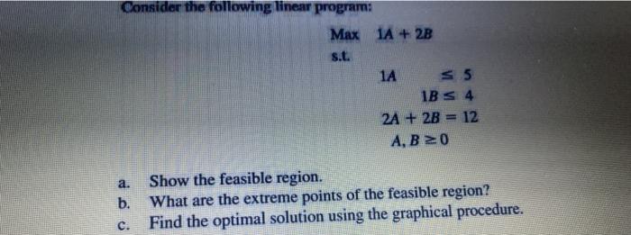 Solved Consider the following linear program: Max 1A + 2B | Chegg.com