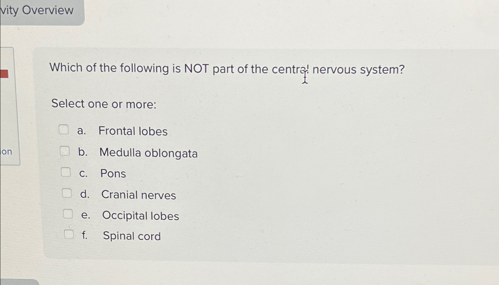 Solved vity OverviewWhich of the following is NOT part of | Chegg.com
