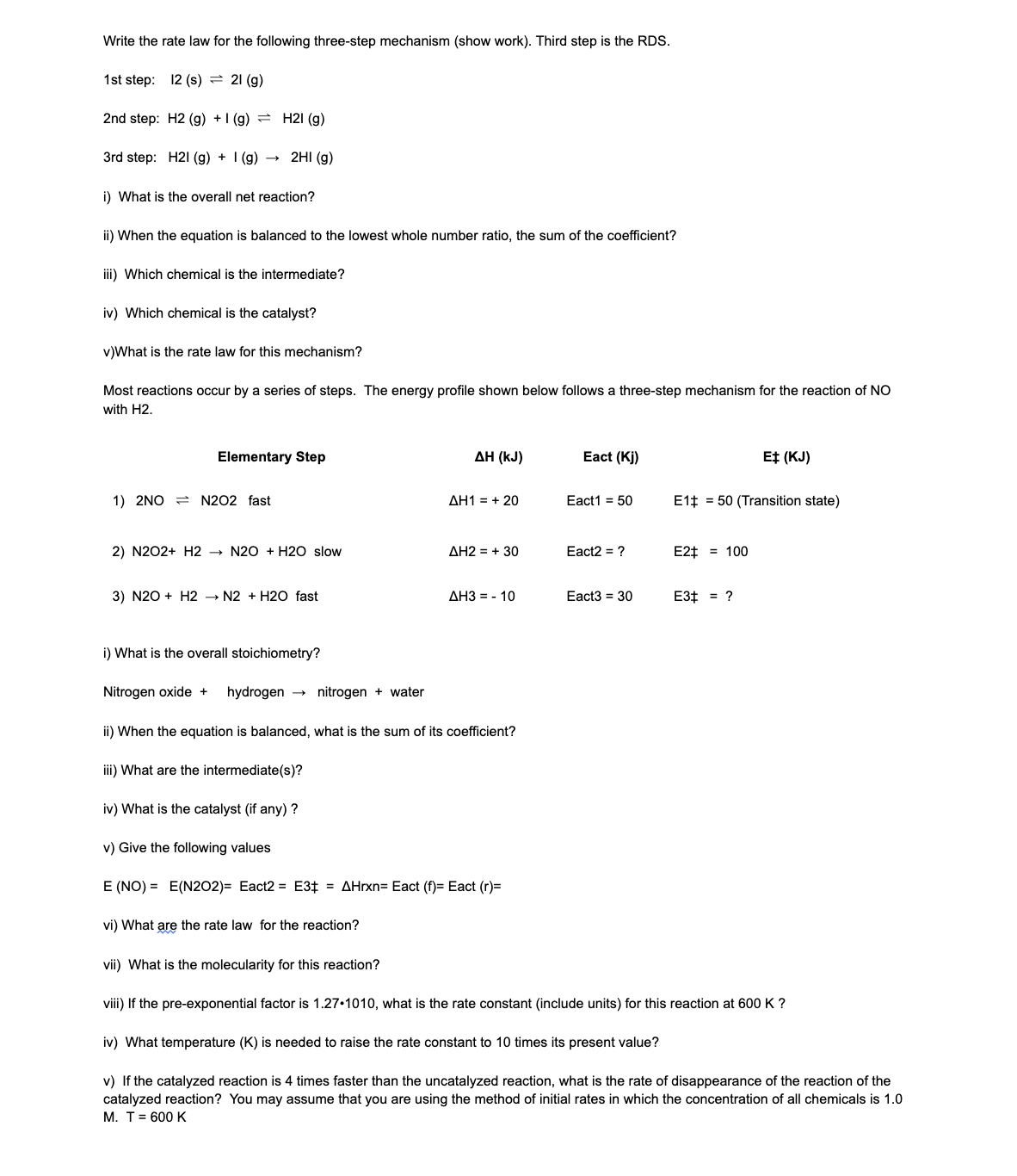 Solved Write the rate law for the following three-step | Chegg.com