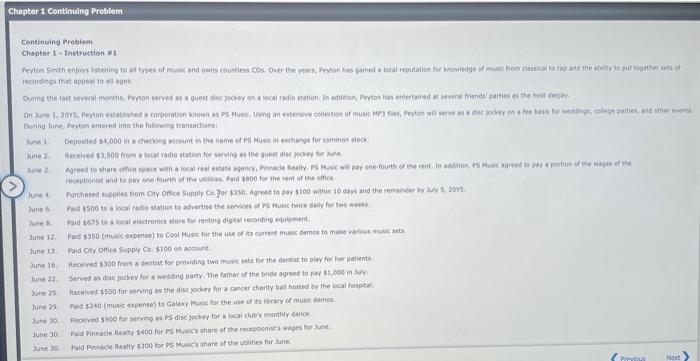 Solved Continuing Problem Chapter 1 - Instruction 23 Refer | Chegg.com