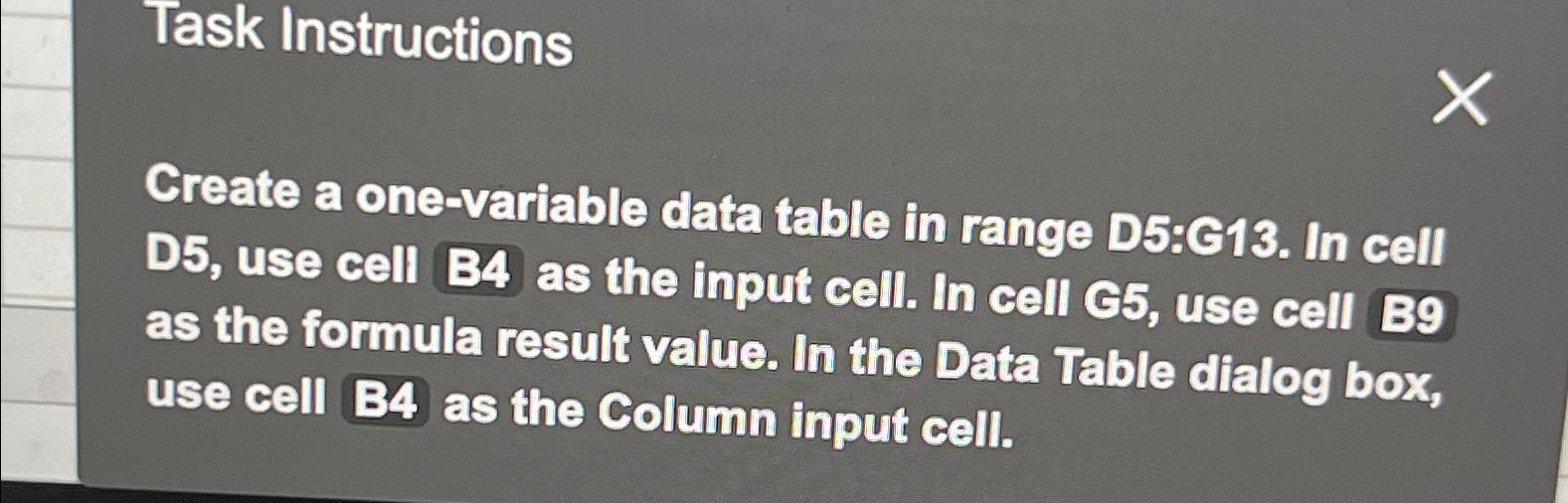 Solved Task Instructionscreate A One Variable Data Table In 3400