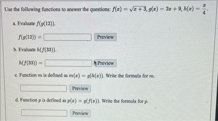 Solved Jse the following functions to answer the questions: | Chegg.com