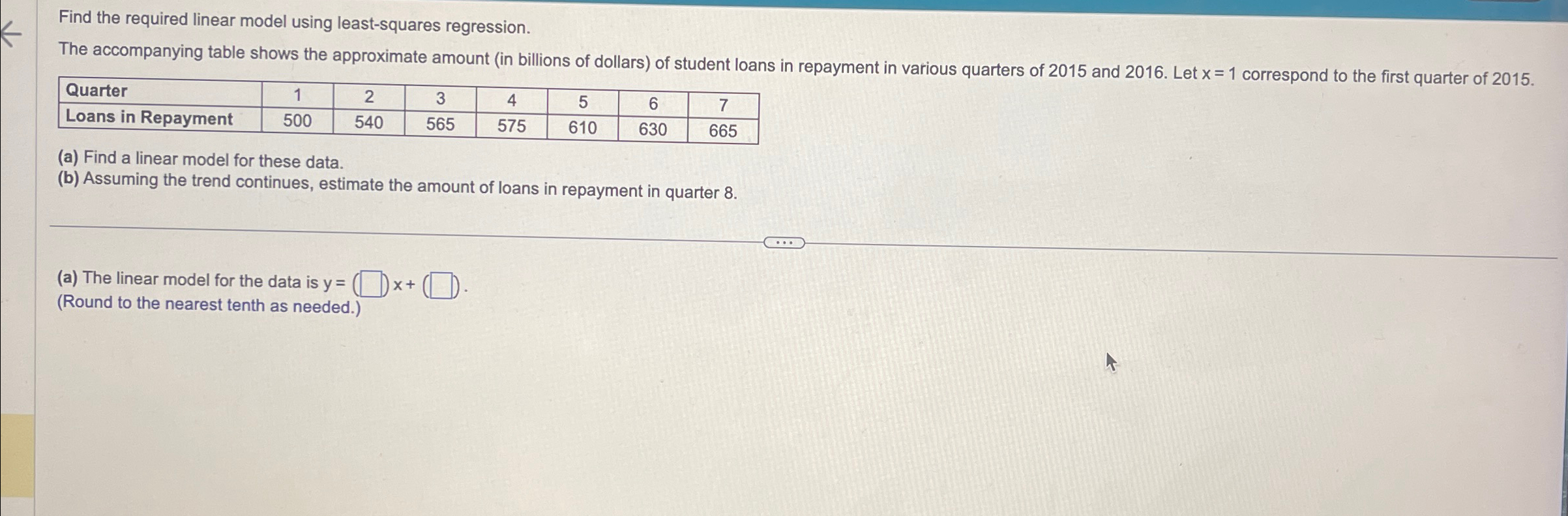 Solved Find the required linear model using least-squares | Chegg.com