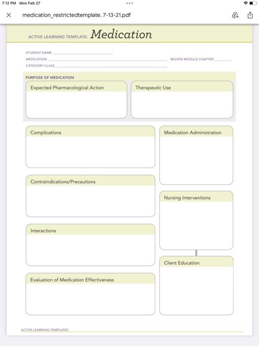 Solved 7:12 PM Mon Feb 27 × medication_restrictedtemplate. | Chegg.com