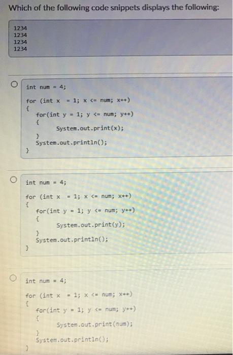 Solved Which of the following code snippets will display the | Chegg.com