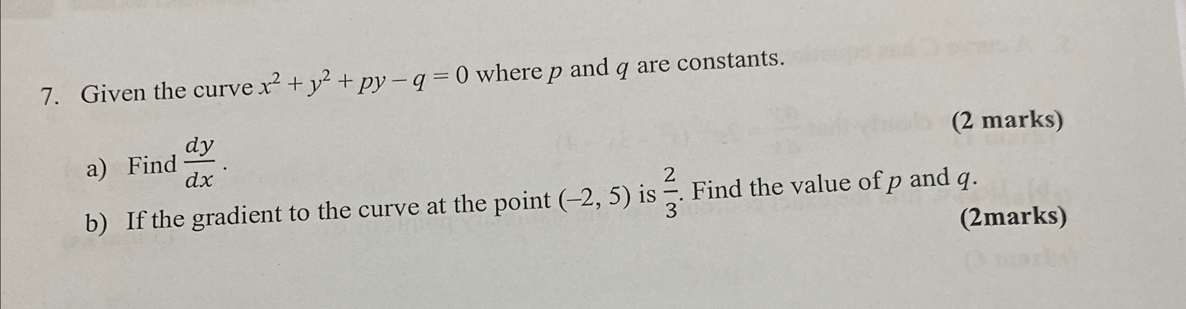 Solved Given the curve x2+y2+py-q=0 ﻿where p ﻿and q ﻿are | Chegg.com
