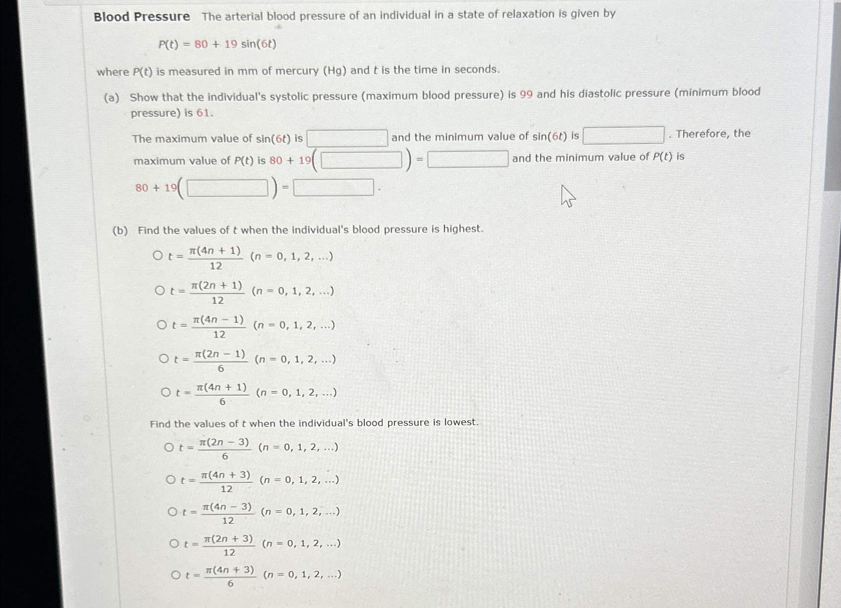 Solved Blood Pressure The arterial blood pressure of an | Chegg.com