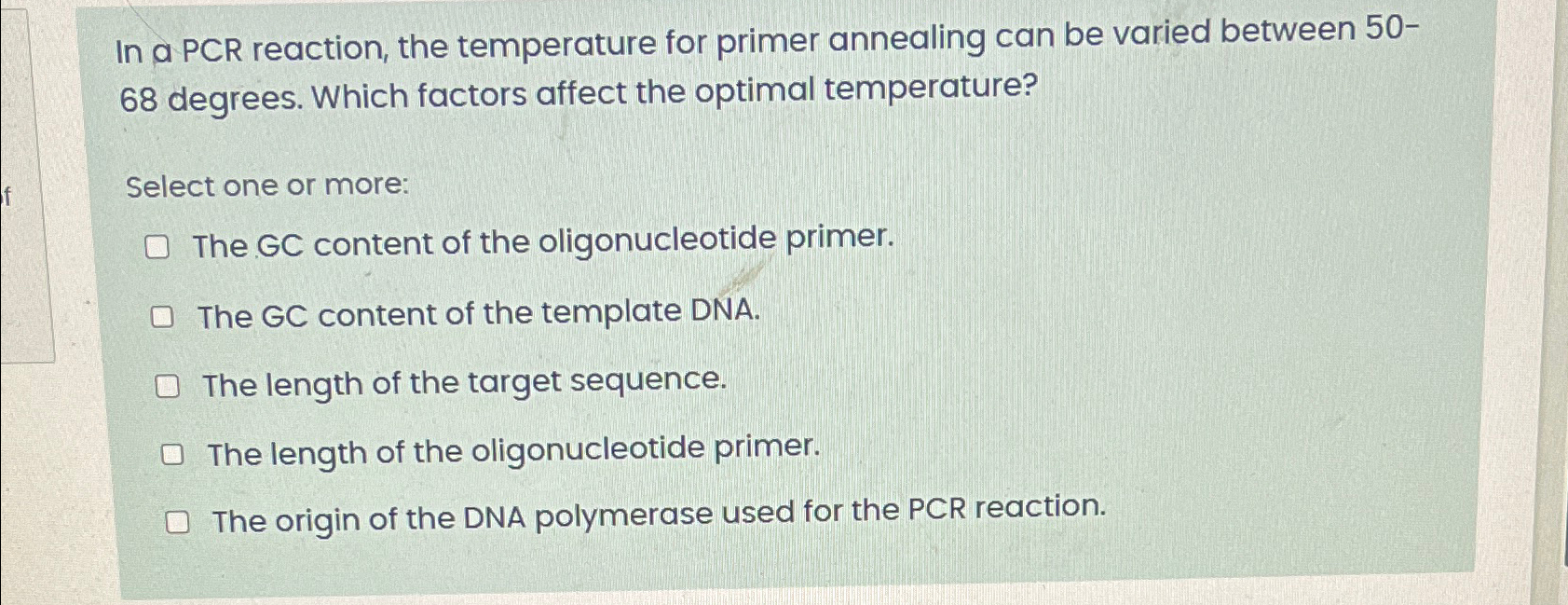 Solved In a PCR reaction, the temperature for primer | Chegg.com
