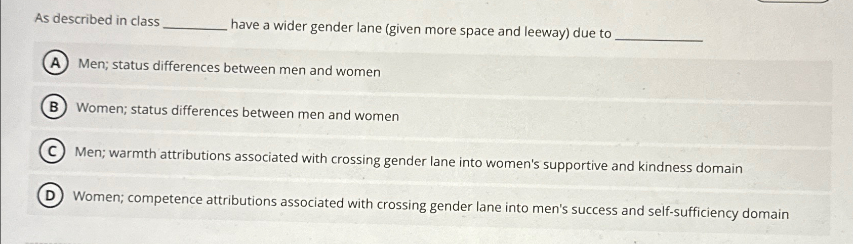 Solved As described in class have a wider gender lane (given | Chegg.com