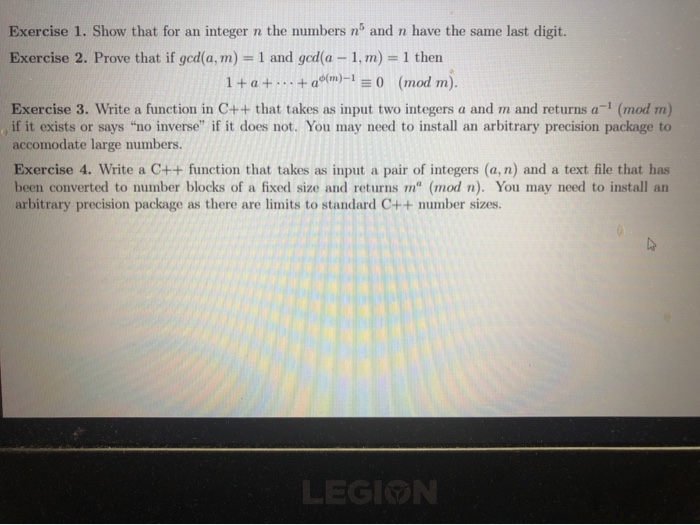 Solved Exercise 1. Show that for an integer n the numbers n' | Chegg.com