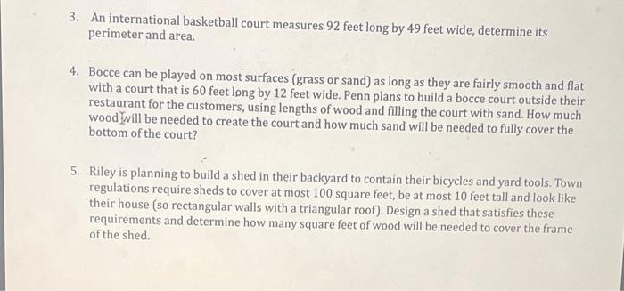 Solved 3. An international basketball court measures 92 feet | Chegg.com