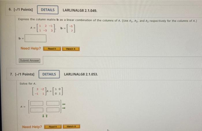 Solved Express the column matrix b as a linear combination | Chegg.com