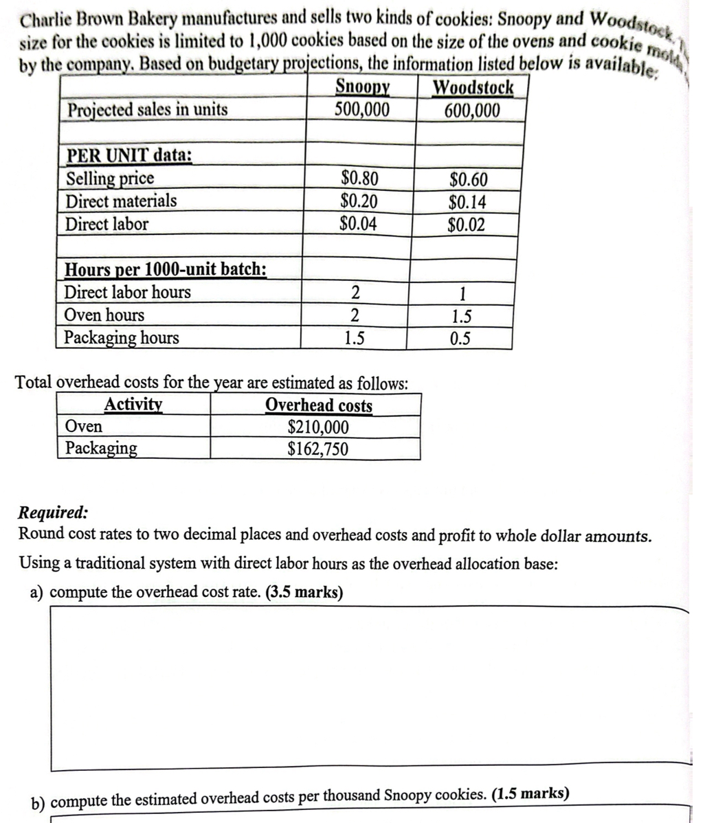 Solved Charlie Brown Bakery manufactures and sells two kinds | Chegg.com