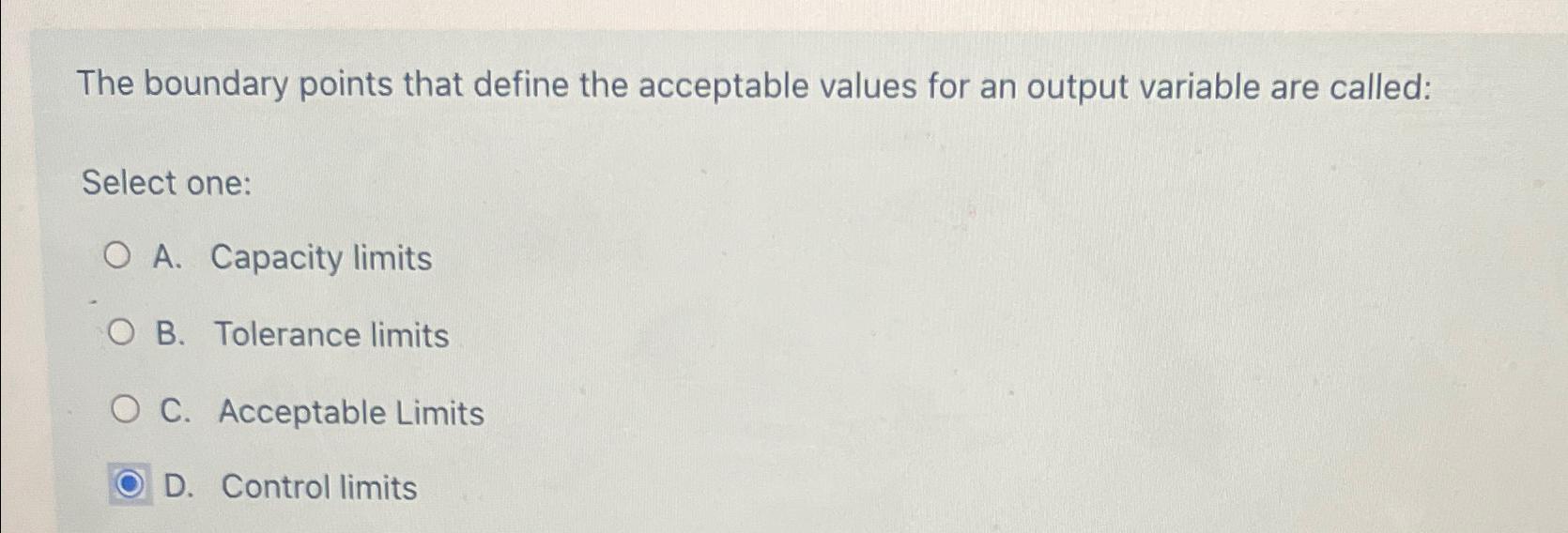 Solved The boundary points that define the acceptable values | Chegg.com