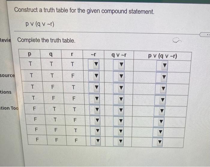 Solved Construct A Truth Table For The Given Compound