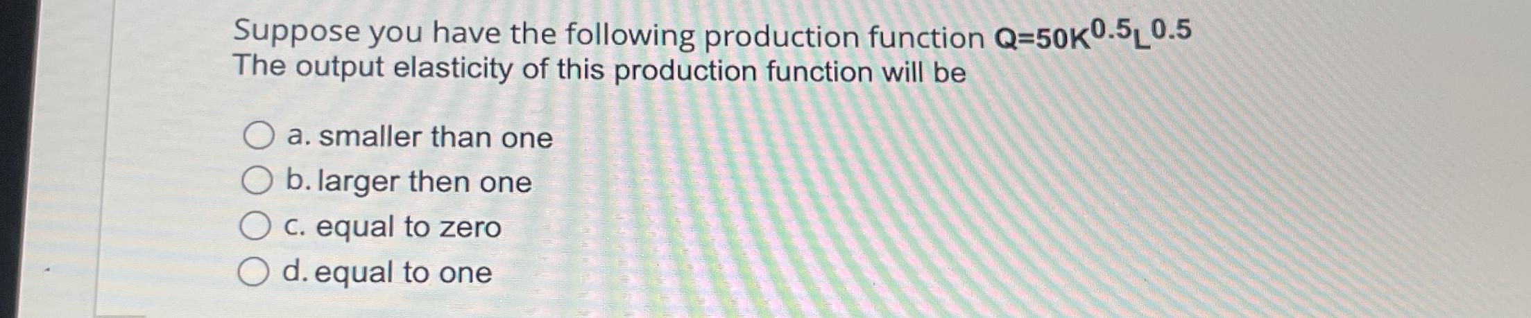 Solved Suppose You Have The Following Production Function