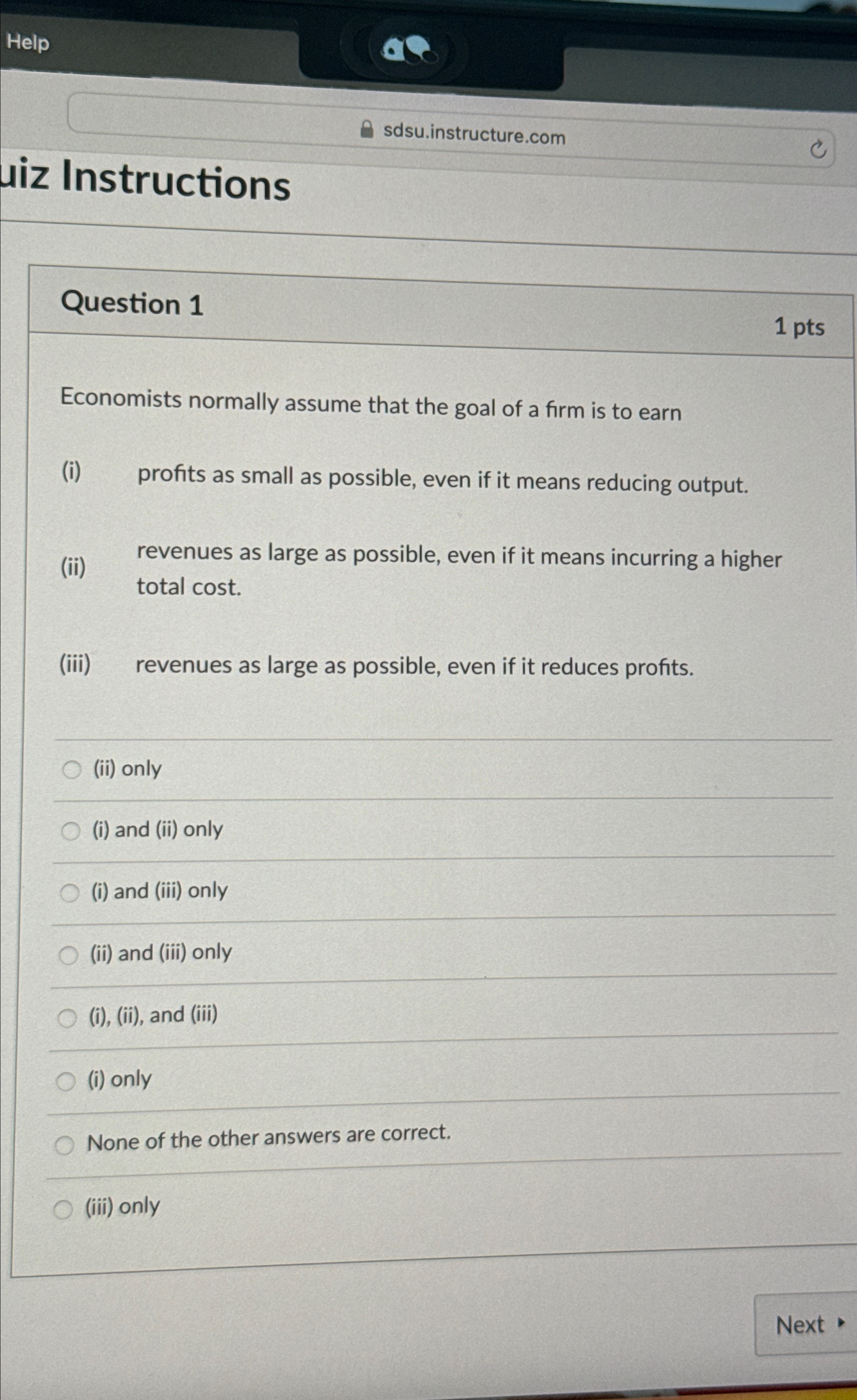 Solved Helpsdsu.instructure.comuiz InstructionsQuestion | Chegg.com