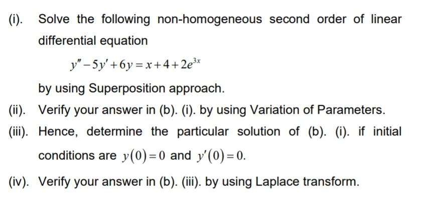 Solved (i). Solve the following non-homogeneous second order | Chegg.com
