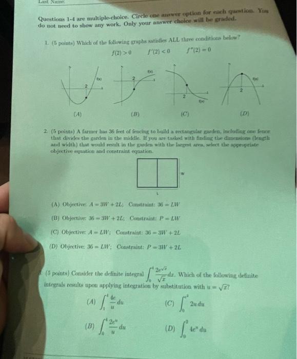 Solved Questions 1-4 are multiple-choice. Circle one answir | Chegg.com