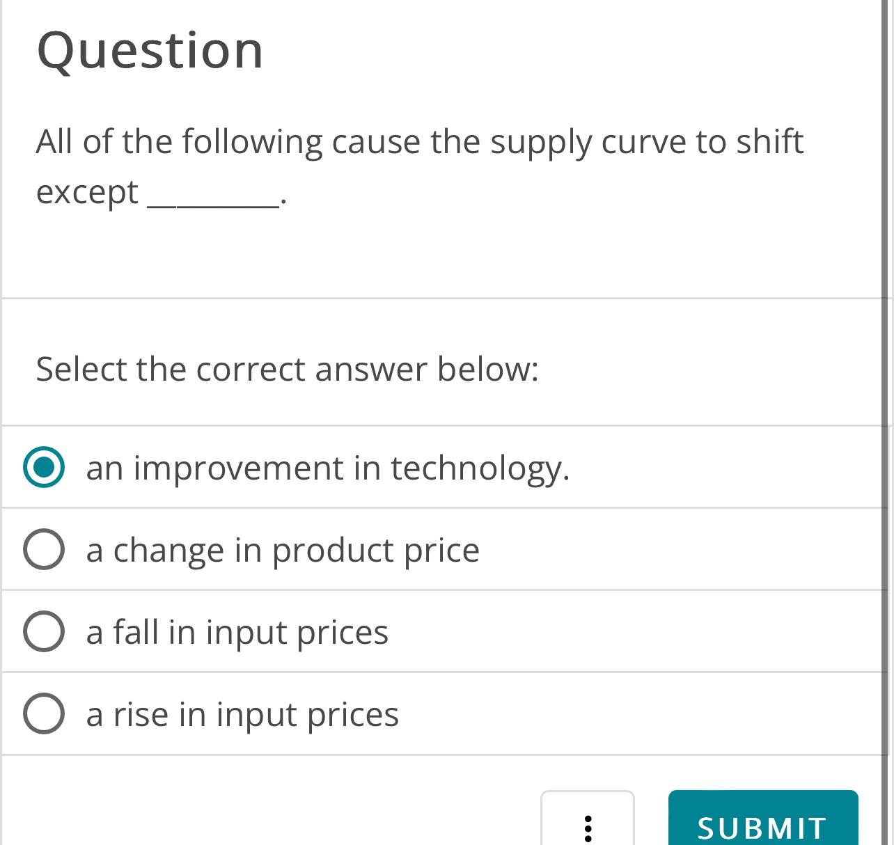 Solved QuestionAll of the following cause the supply curve | Chegg.com