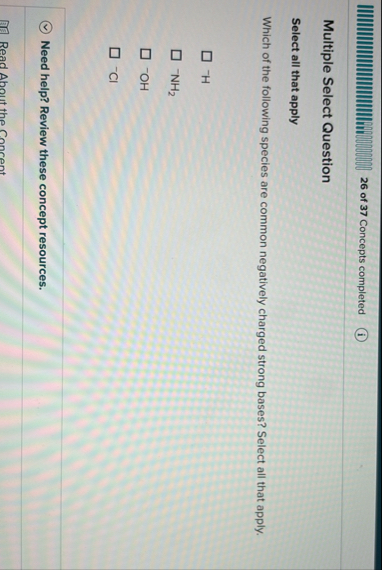 Solved 26 ﻿of 37 ﻿Concepts completedMultiple Select | Chegg.com