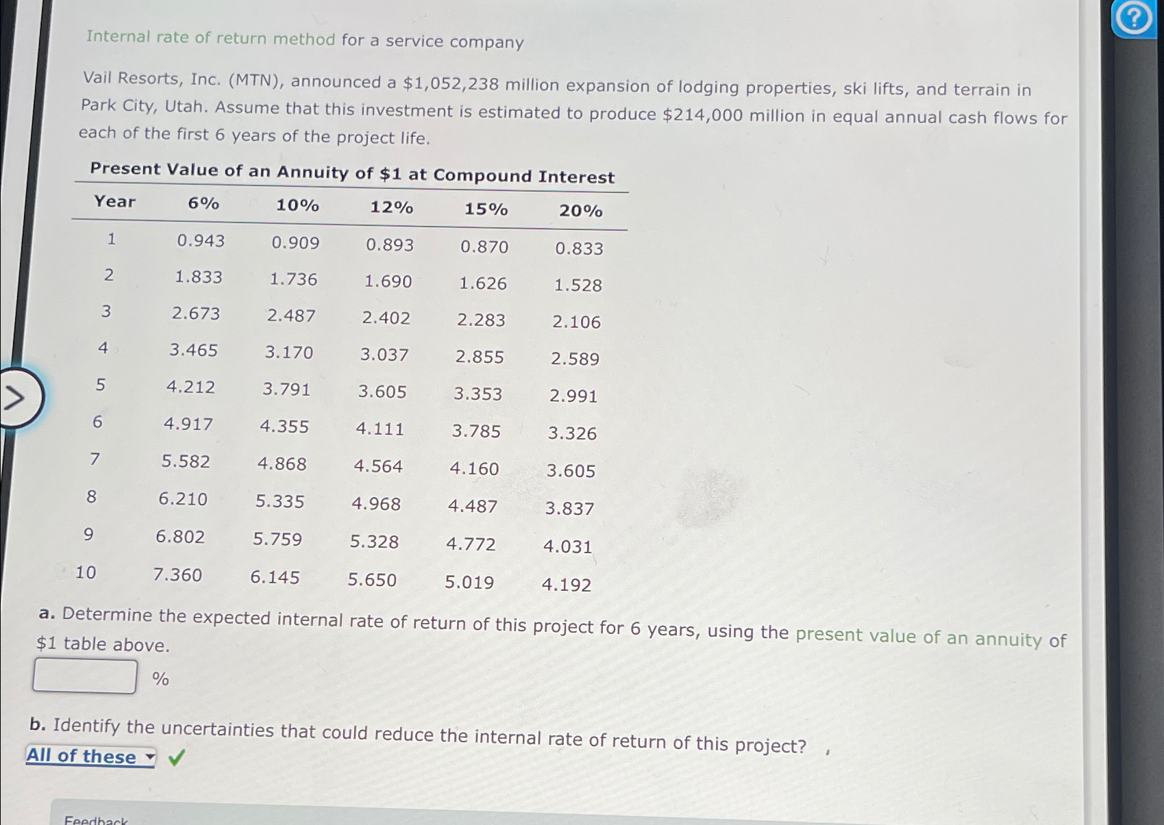 Solved Internal rate of return method for a service | Chegg.com