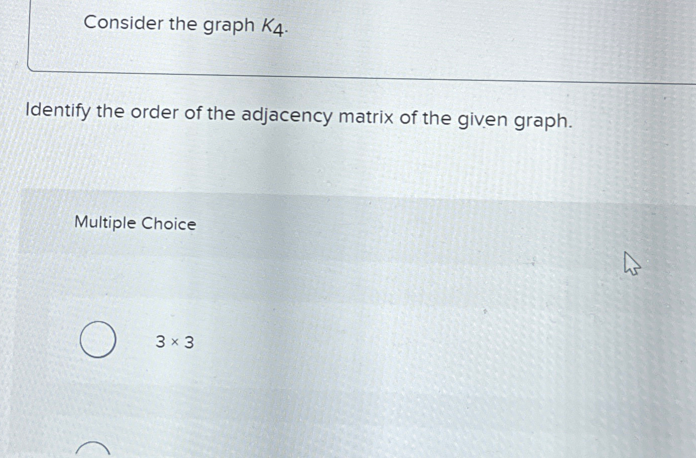 Solved Consider the graph K4.Identify the order of the | Chegg.com