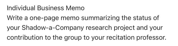 Solved Individual Business Memo Write a one-page memo | Chegg.com