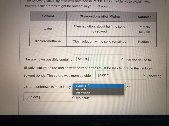 Solved The following solubility data was obtained in Part C. | Chegg.com