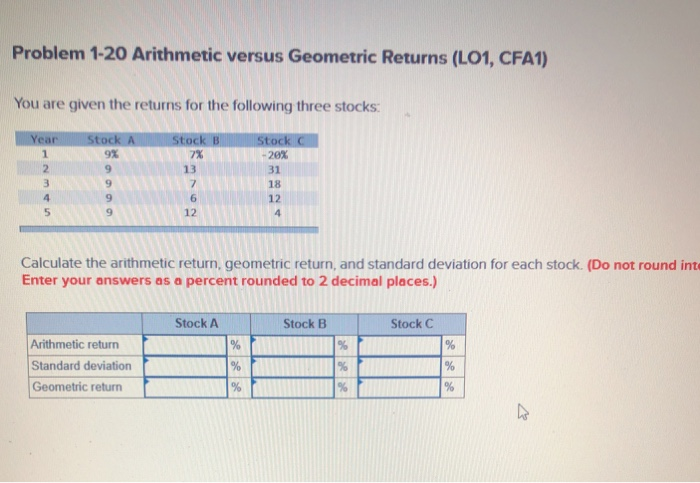 Solved Problem 1-18 Arithmetic and Geometric Returns (L01, | Chegg.com