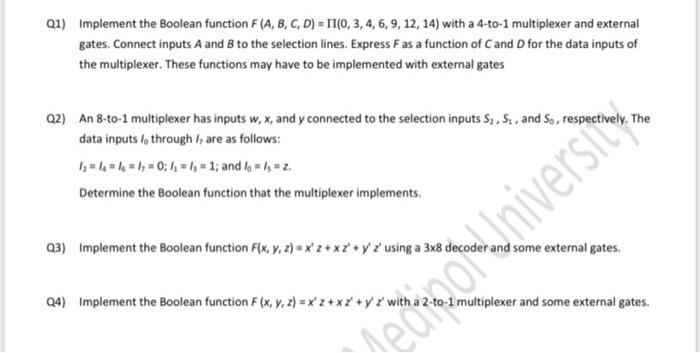 Solved Q1) Implement the Boolean function | Chegg.com