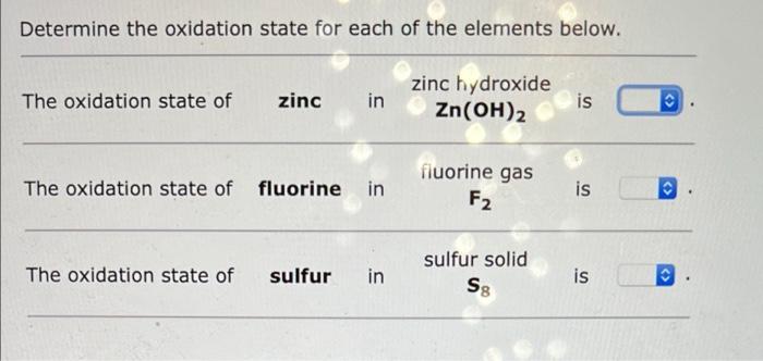 Solved Determine the oxidation state for each of the | Chegg.com